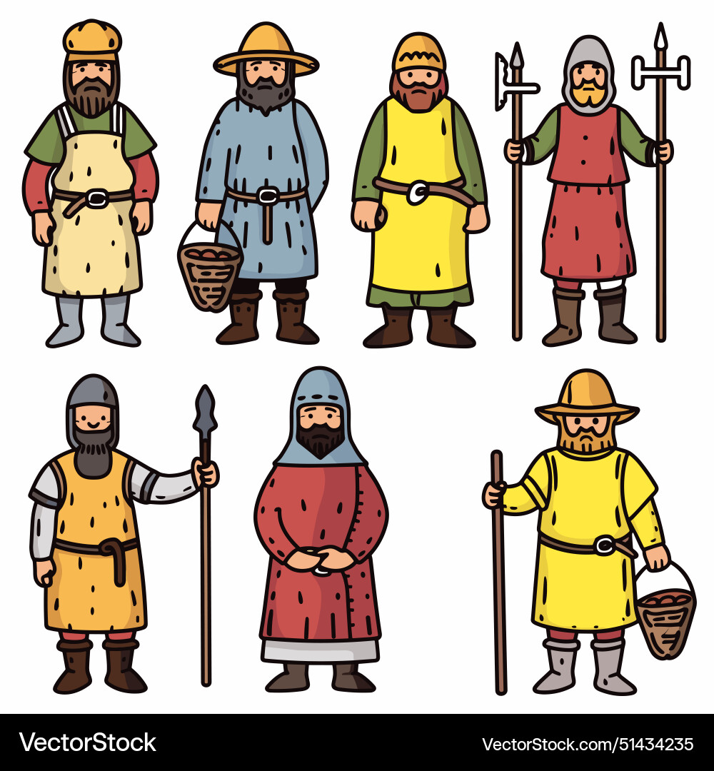 Set medieval characters various medieval Vector Image