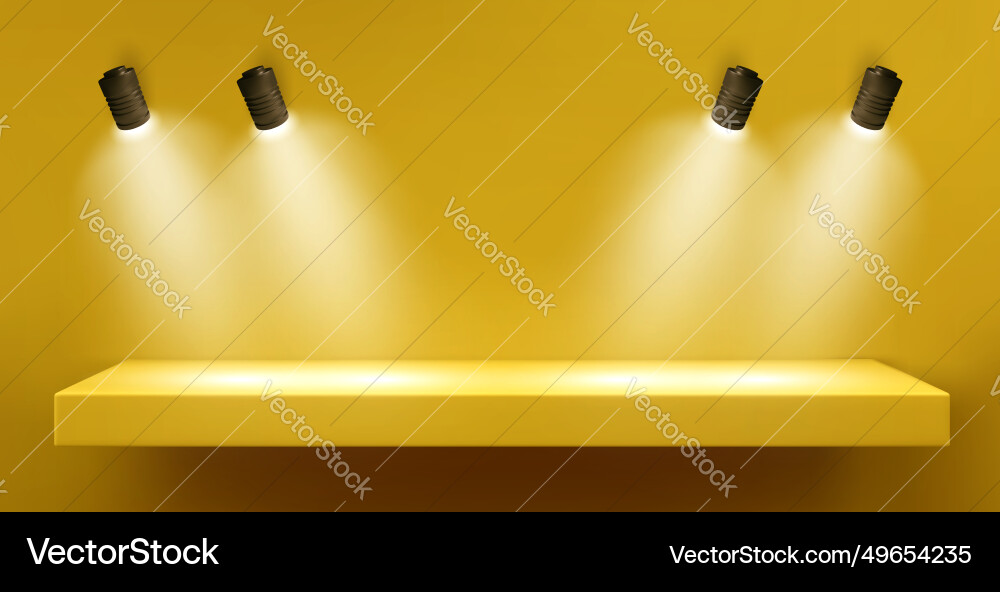 Wall with shelf and light lamp for product display