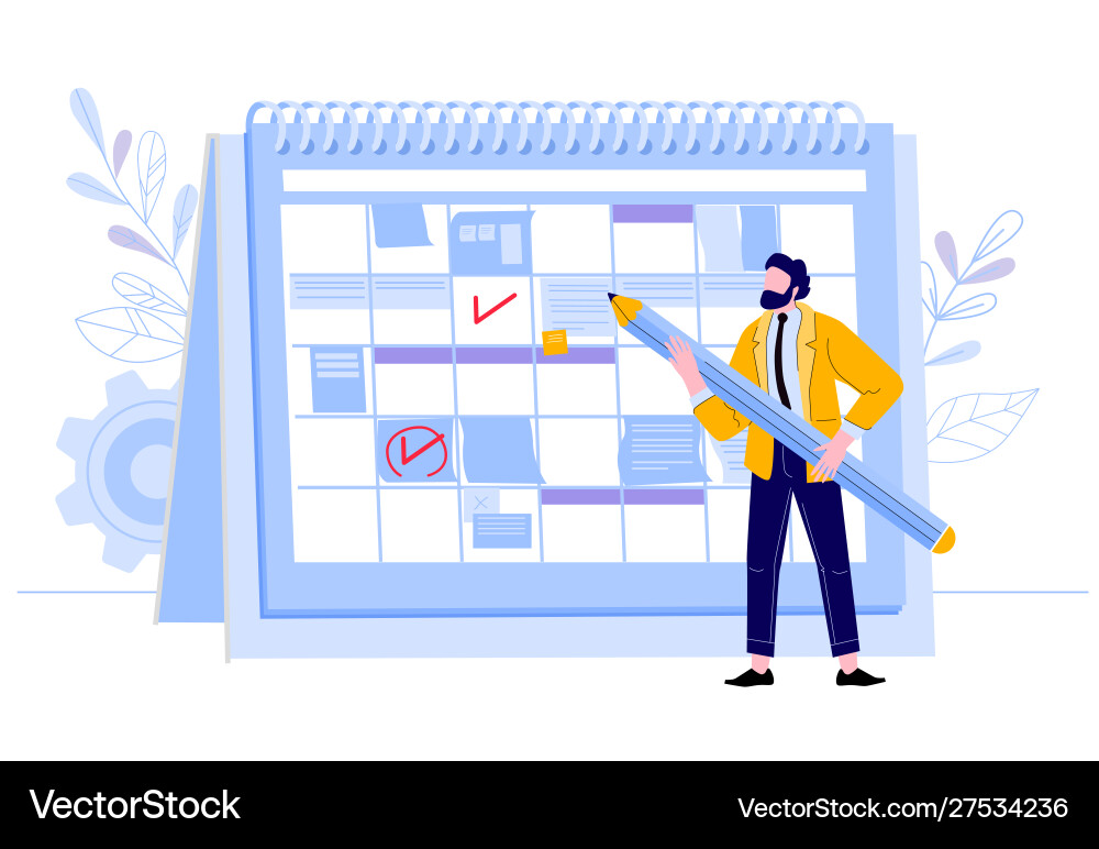 Businessman check calendar man with pencil Vector Image