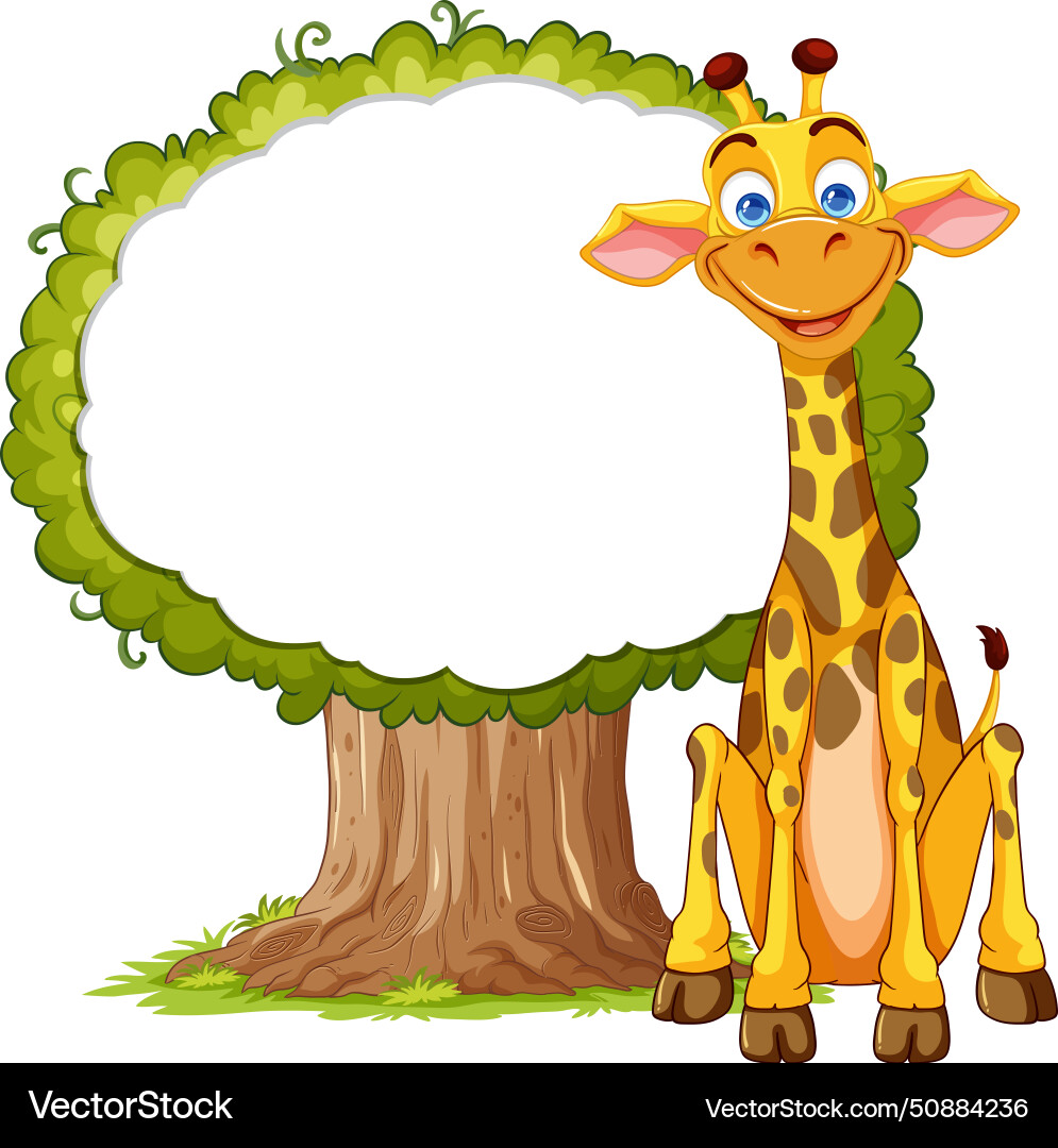 Cartoon giraffe standing by a tree with empty Vector Image