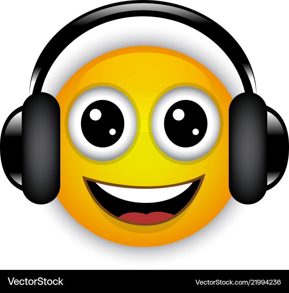 Cheerful musical emoticon with headphones Vector Image