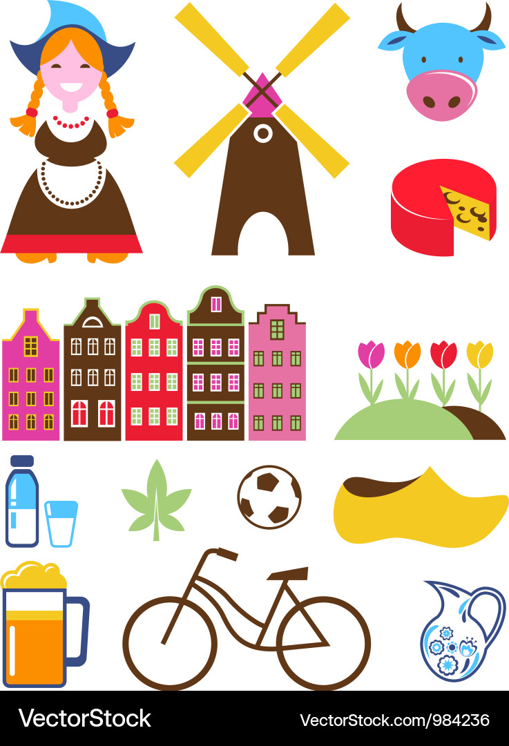Collection of netherlands icons Royalty Free Vector Image
