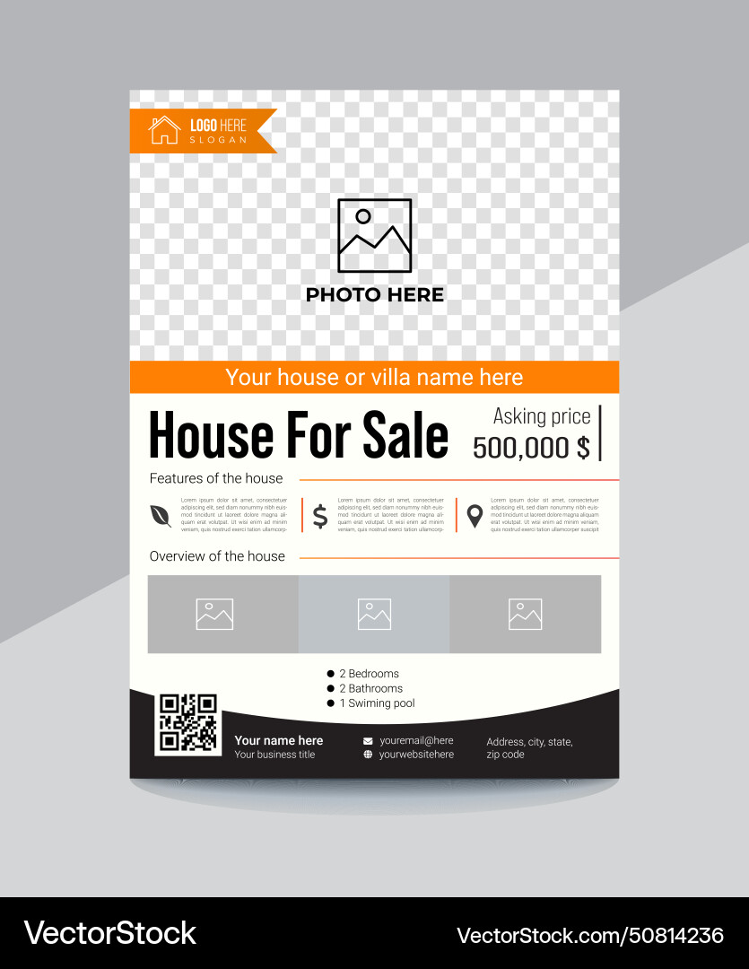 House for sale flyer design a4 template Royalty Free Vector
