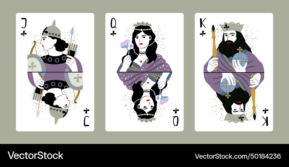 King queen jack cross playing cards set Royalty Free Vector