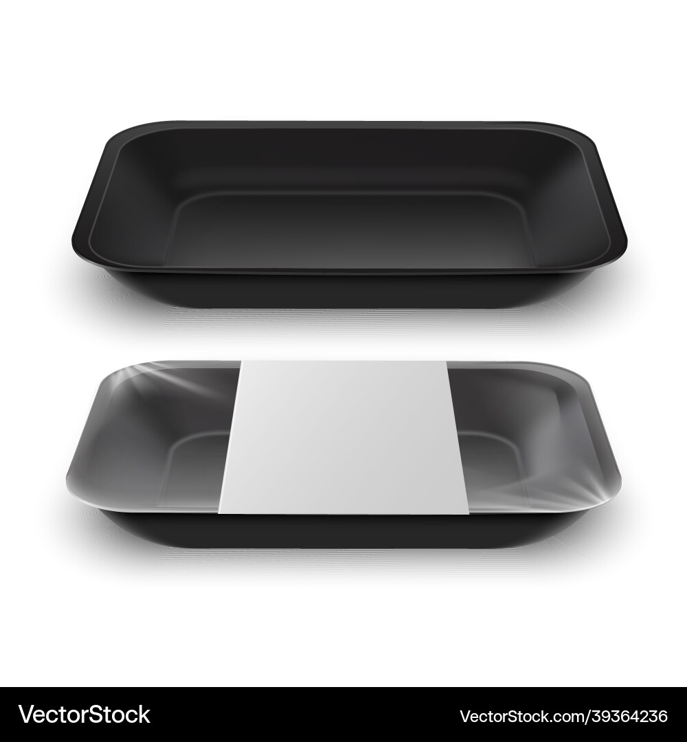 Realistic design template with black food tray Vector Image