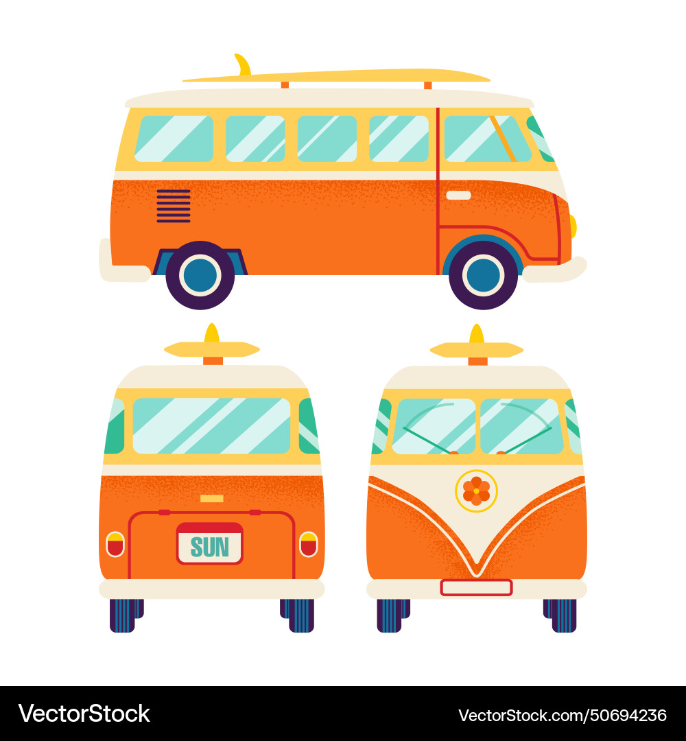 Surf van all views isolated flat Royalty Free Vector Image