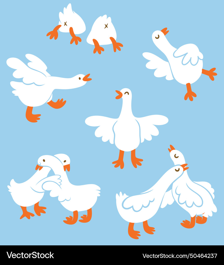 Cute geese are hugging and walking Royalty Free Vector Image