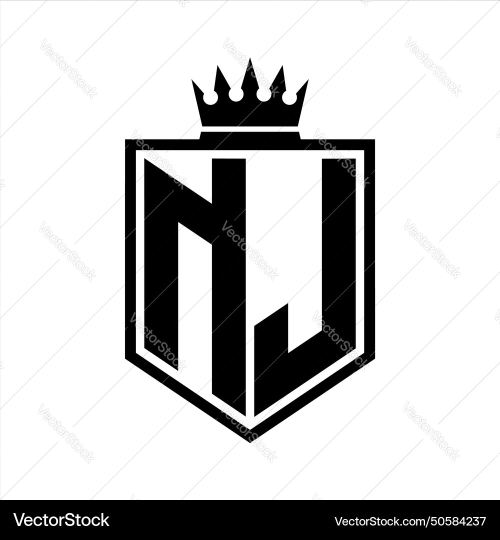 Nj logo monogram bold shield geometric shape Vector Image