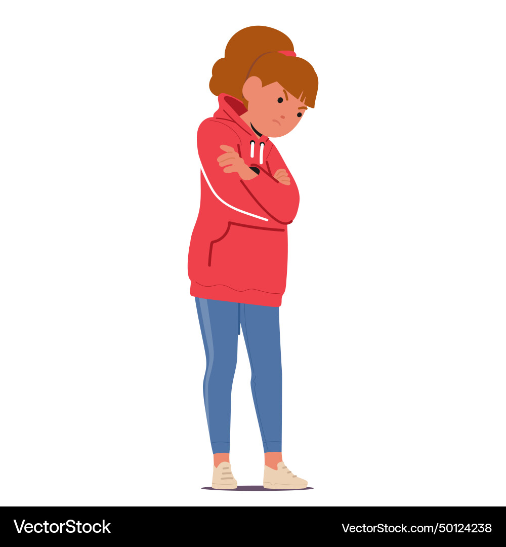 Angry child brows furrowed lips quivering arms Vector Image