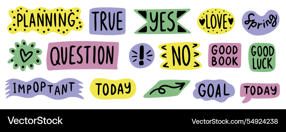 Colorful stickers work words and phrases doodle Vector Image
