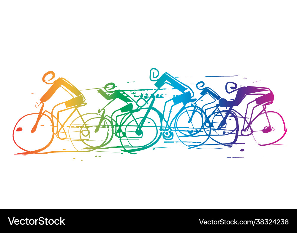 Cycling race line art stylized cartoon Royalty Free Vector