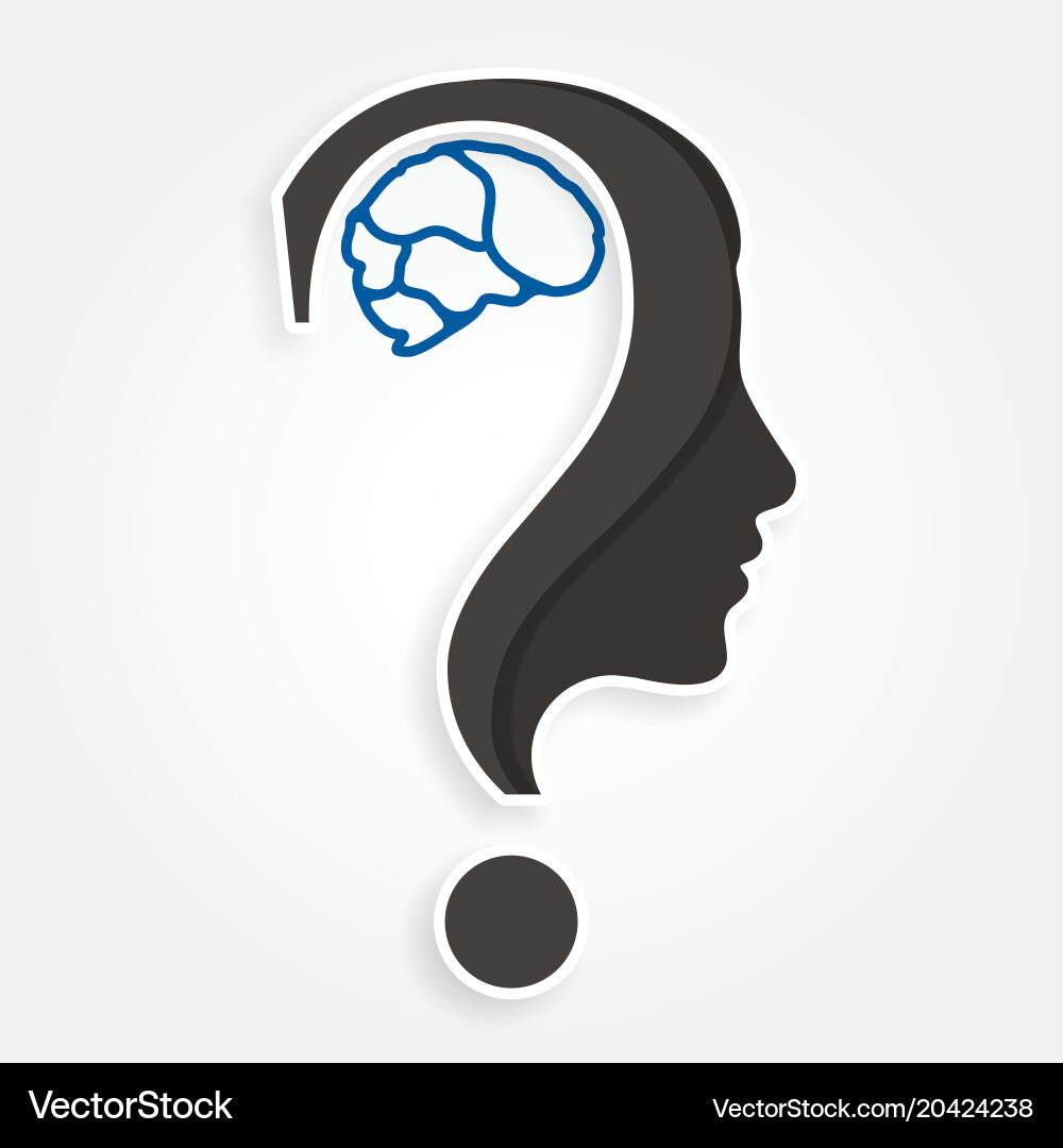 Human face and brain with question mark Royalty Free Vector
