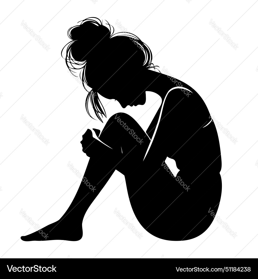 Sad Girl Silhouette - Melancholy Mood Royalty Free Vector