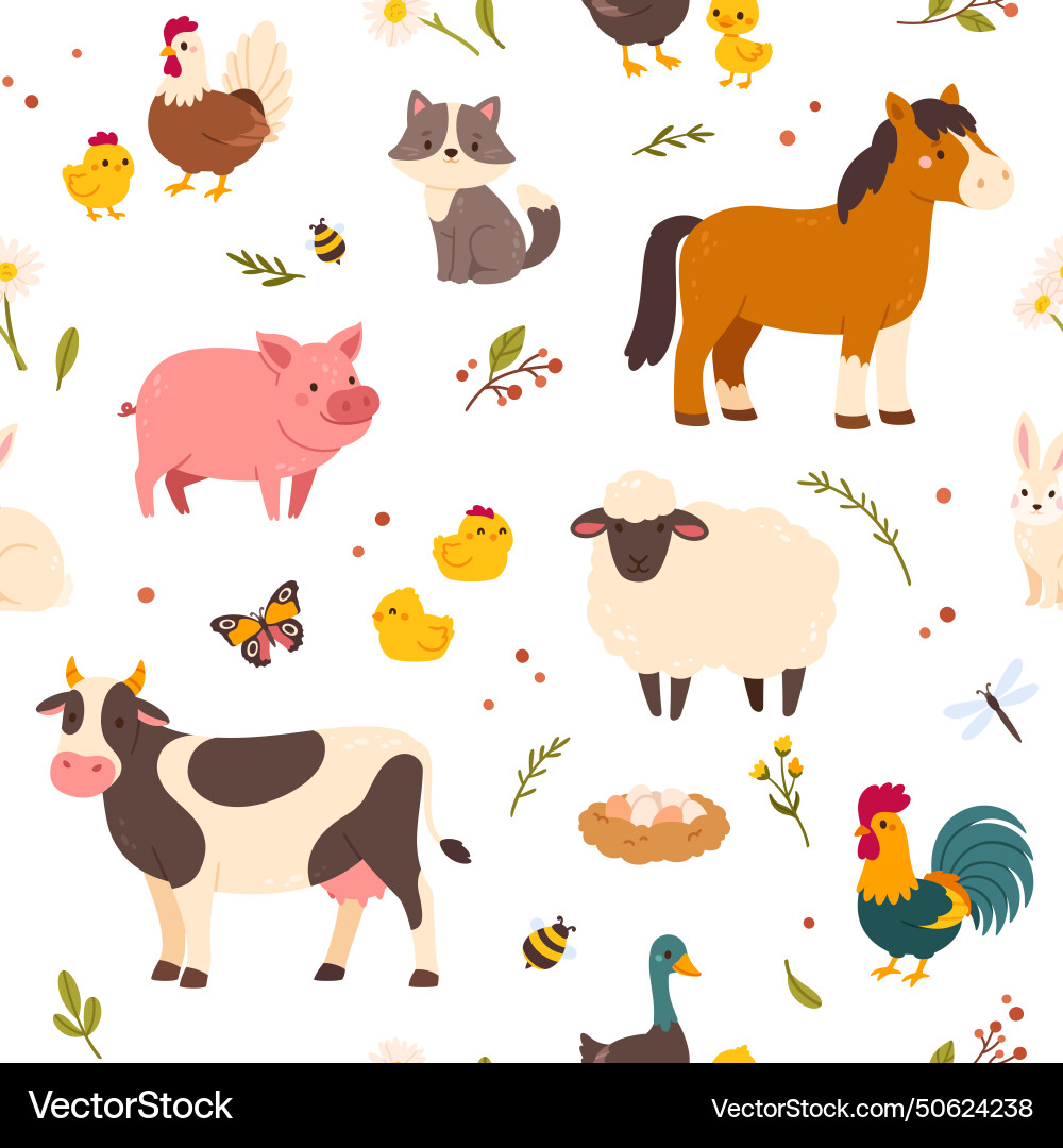 Seamless pattern with farm animals cute cow Vector Image