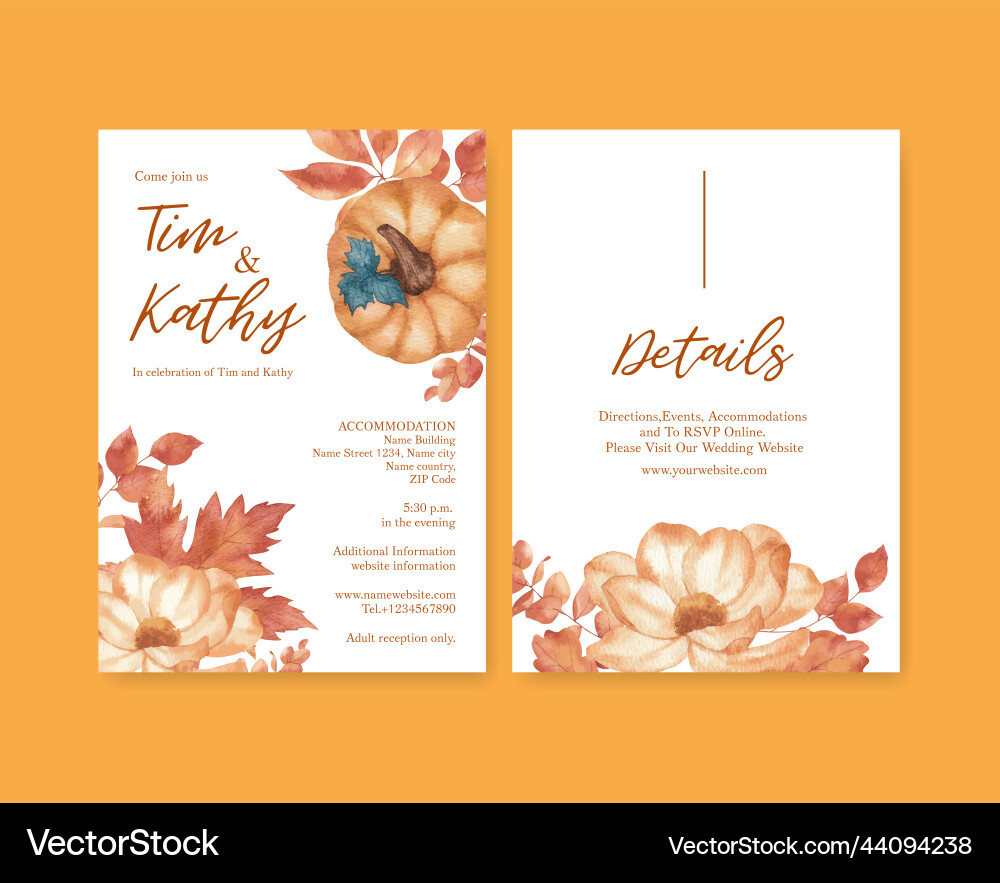 Wedding card template with rustic fall foliage Vector Image