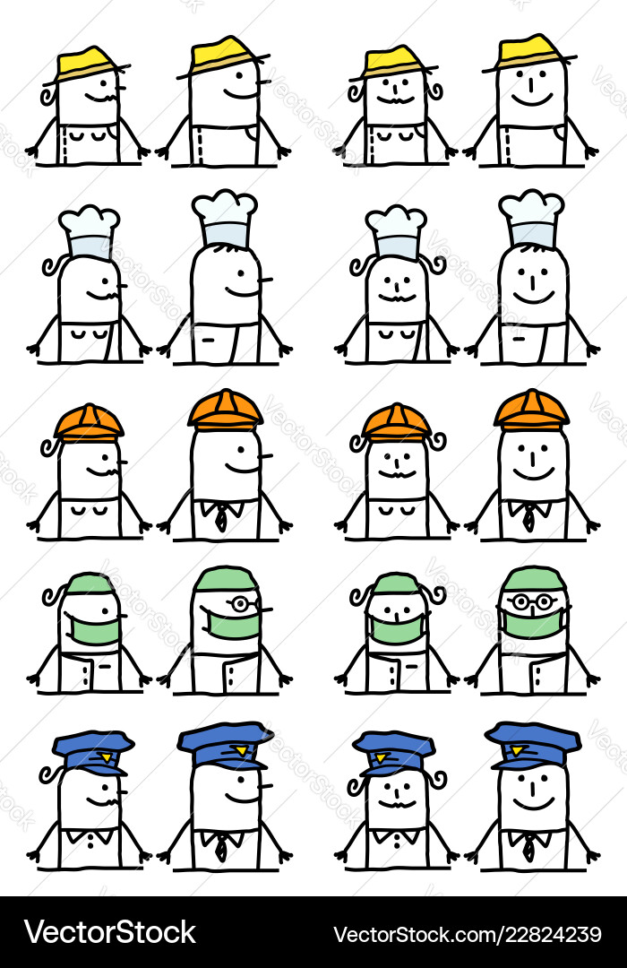 Cartoon characters set - jobs and occupations Vector Image