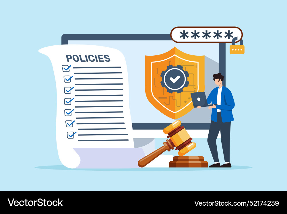 Flat of man developing cybersecurity policies Vector Image