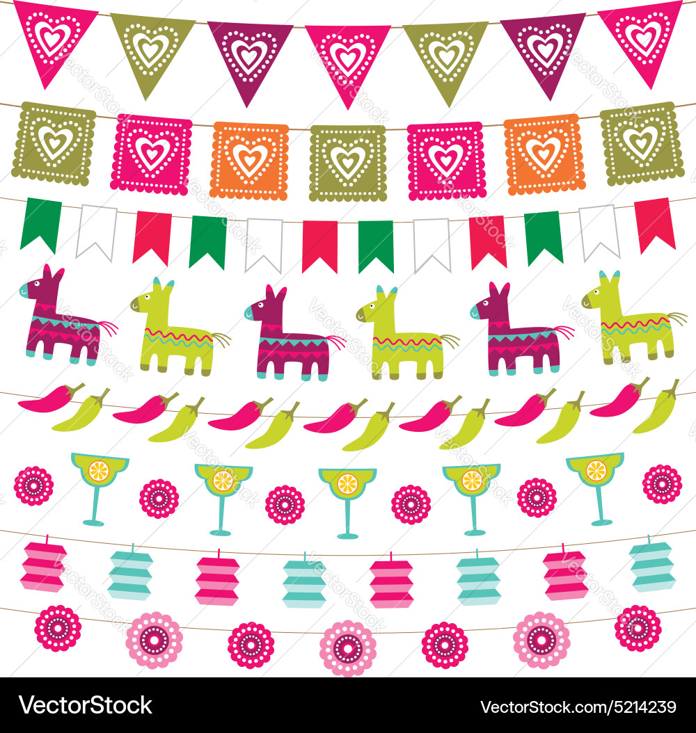 Mexican party bunting flags set Royalty Free Vector Image