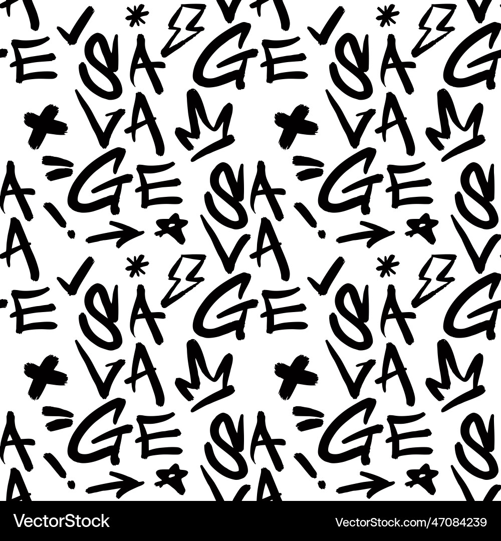 Savage graffiti seamless pattern white background Vector Image