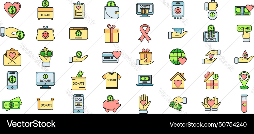 Charitable giving icons set color line Royalty Free Vector