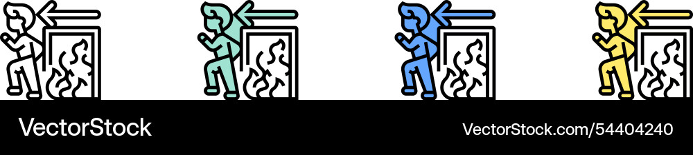 Fire exit icon outline green blue and yellow Vector Image