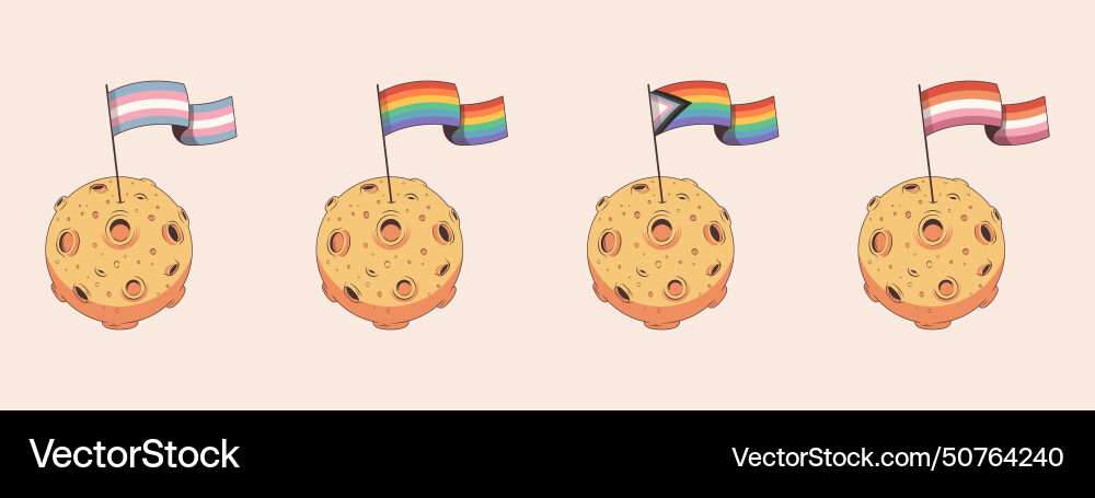 Lgbt pride flags stuck into the moon Royalty Free Vector