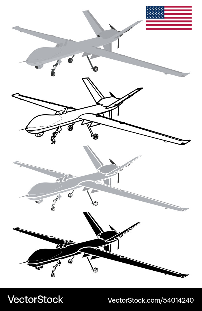 Military drone uav 3d blueprint usa Royalty Free Vector