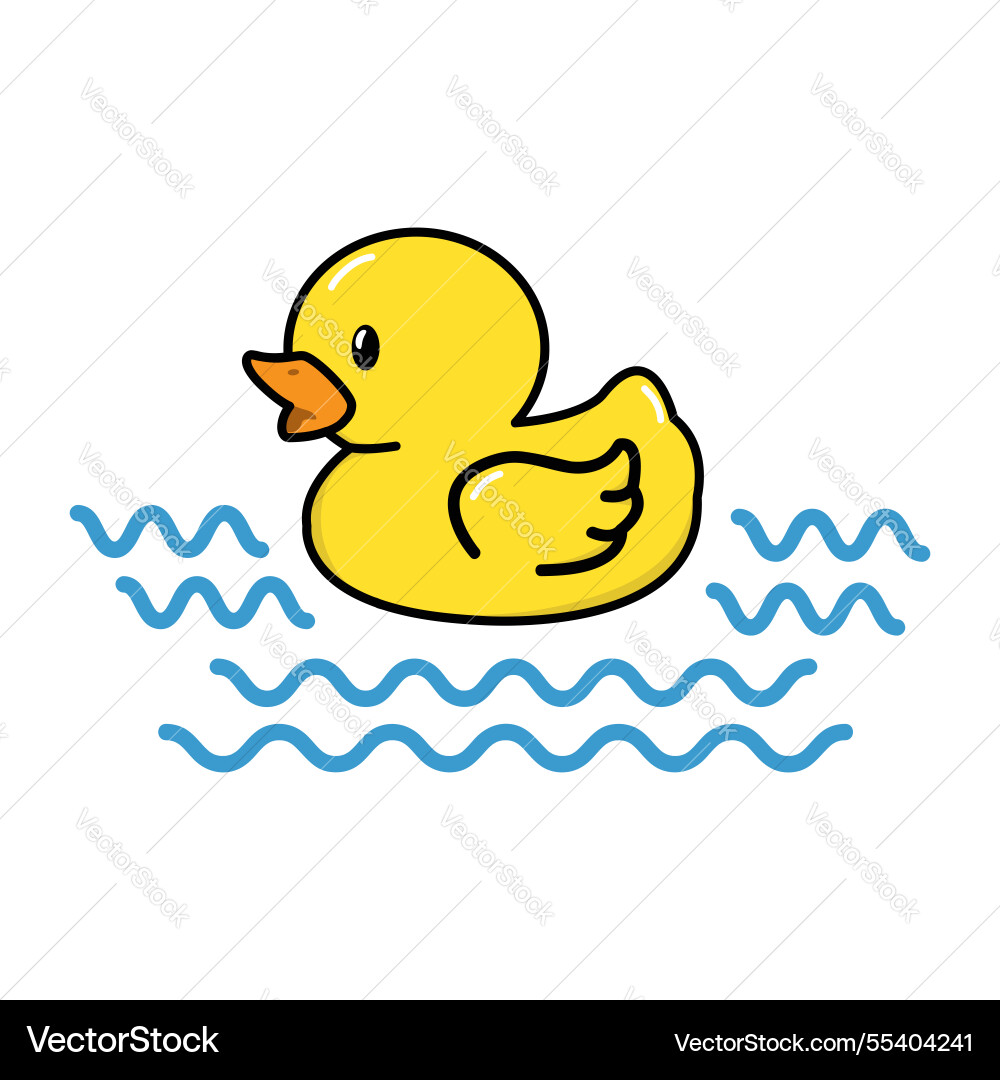 Süße gelbe Gummi Ente mit Welle Lizenzfreies Vektorbild