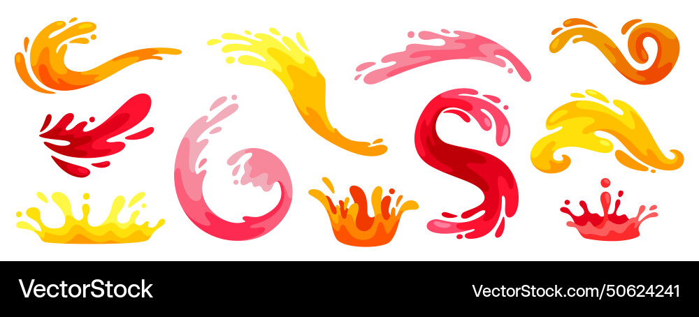 Juice splatter and splashes cartoon colorful Vector Image