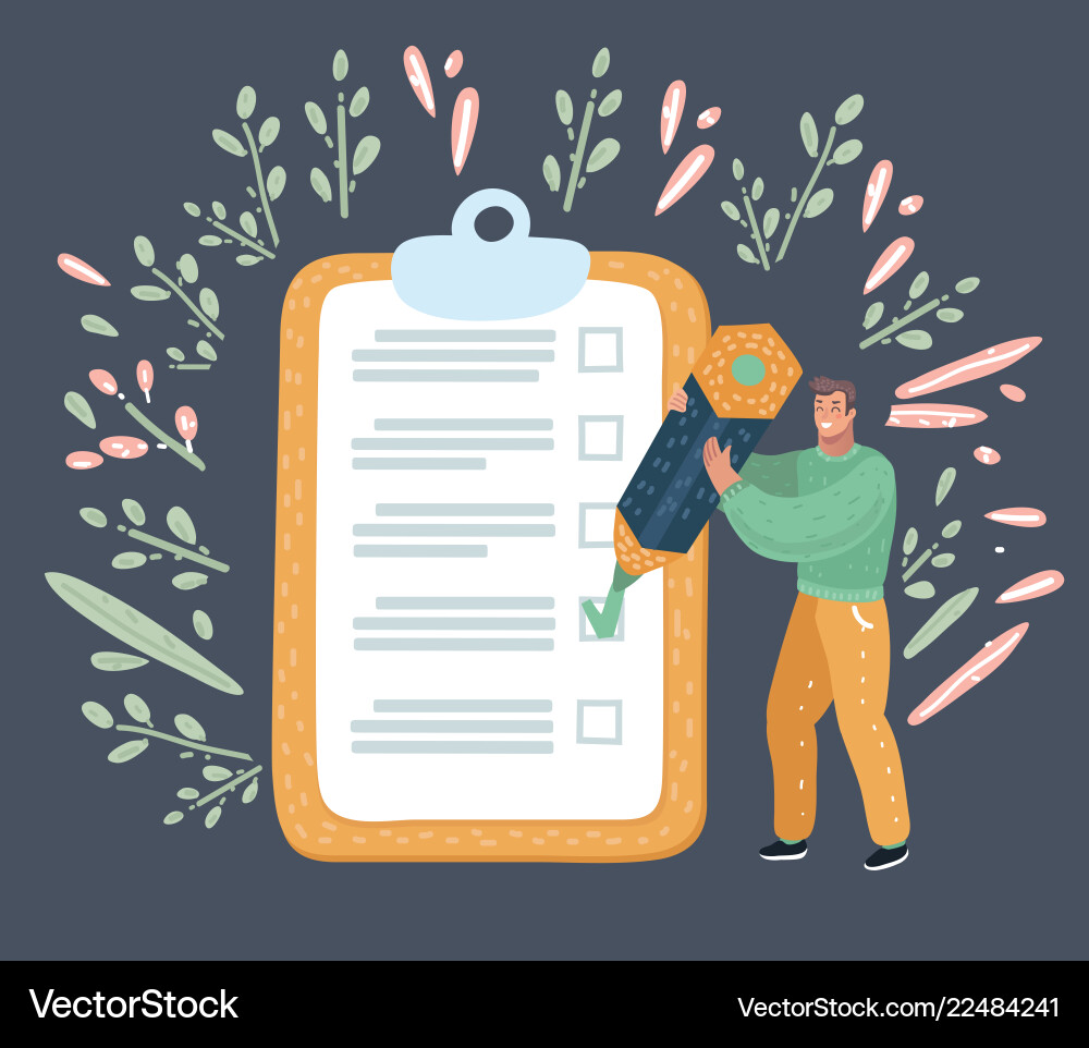 Man Completing Checklist Royalty Free Vector Image