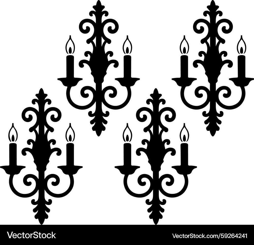 Ornate Black Wall Sconces with Candles – Royalty-Free Vector | VectorStock