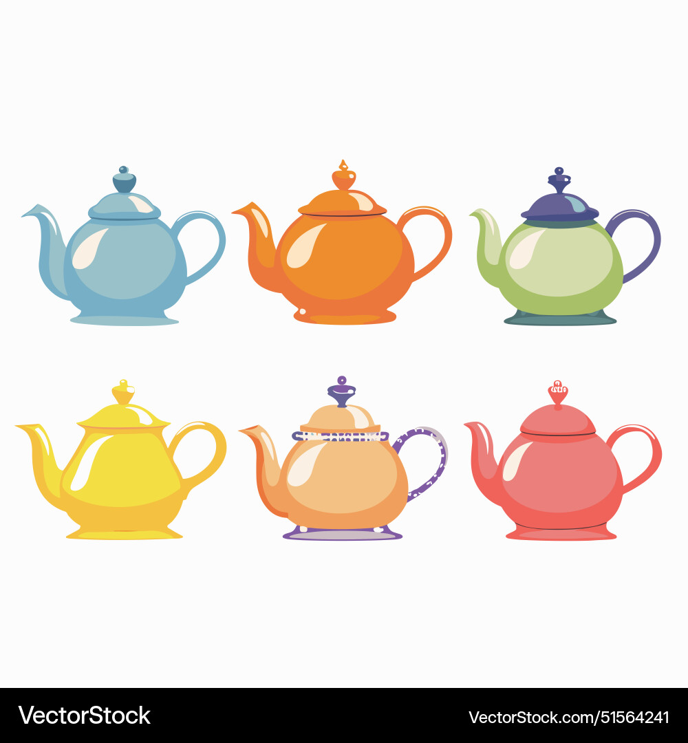Set colorful teapots charming kitchenware Vector Image