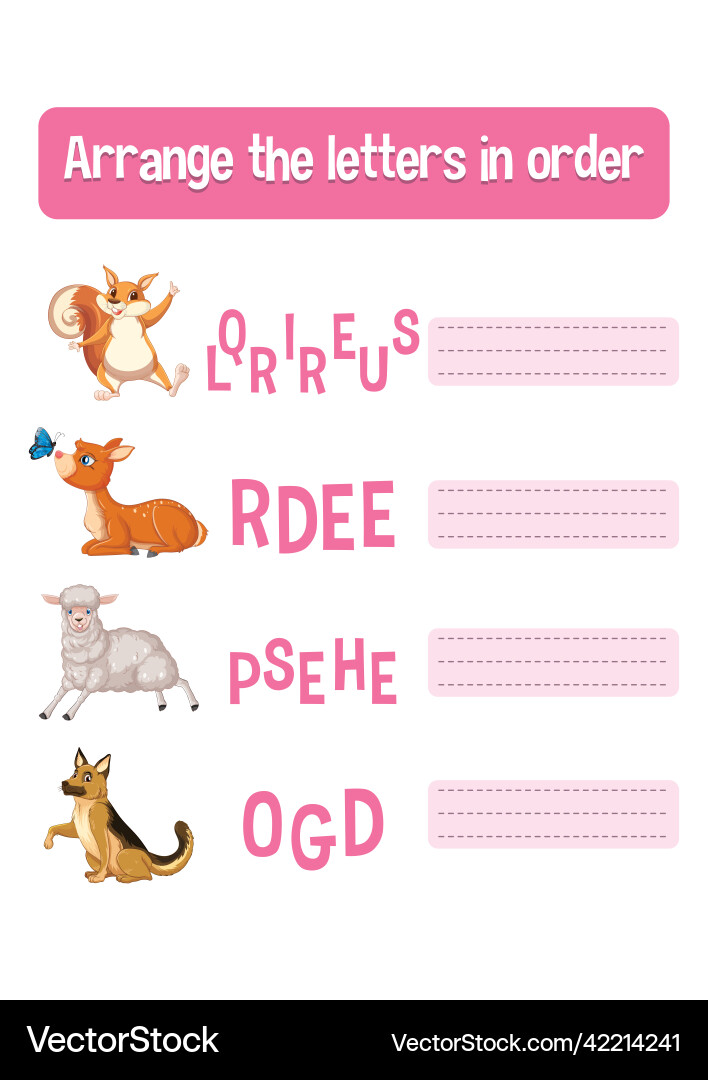 Worksheet design for arranging letters Royalty Free Vector