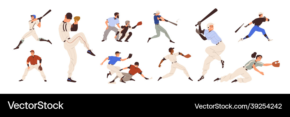 Baseball Players in Action Royalty Free Vector Image