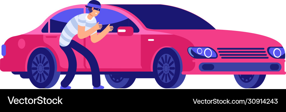 Car theft thief is getting close to Royalty Free Vector