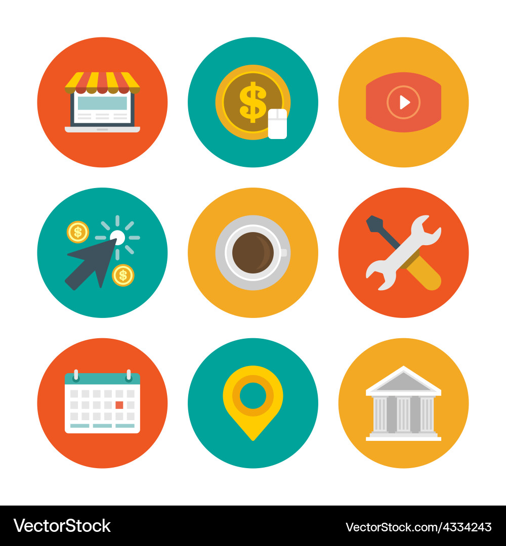 Flat design icons symbols for website Royalty Free Vector