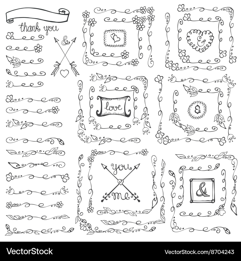 Floral Line Border & Frame Set Royalty Free Vector Image