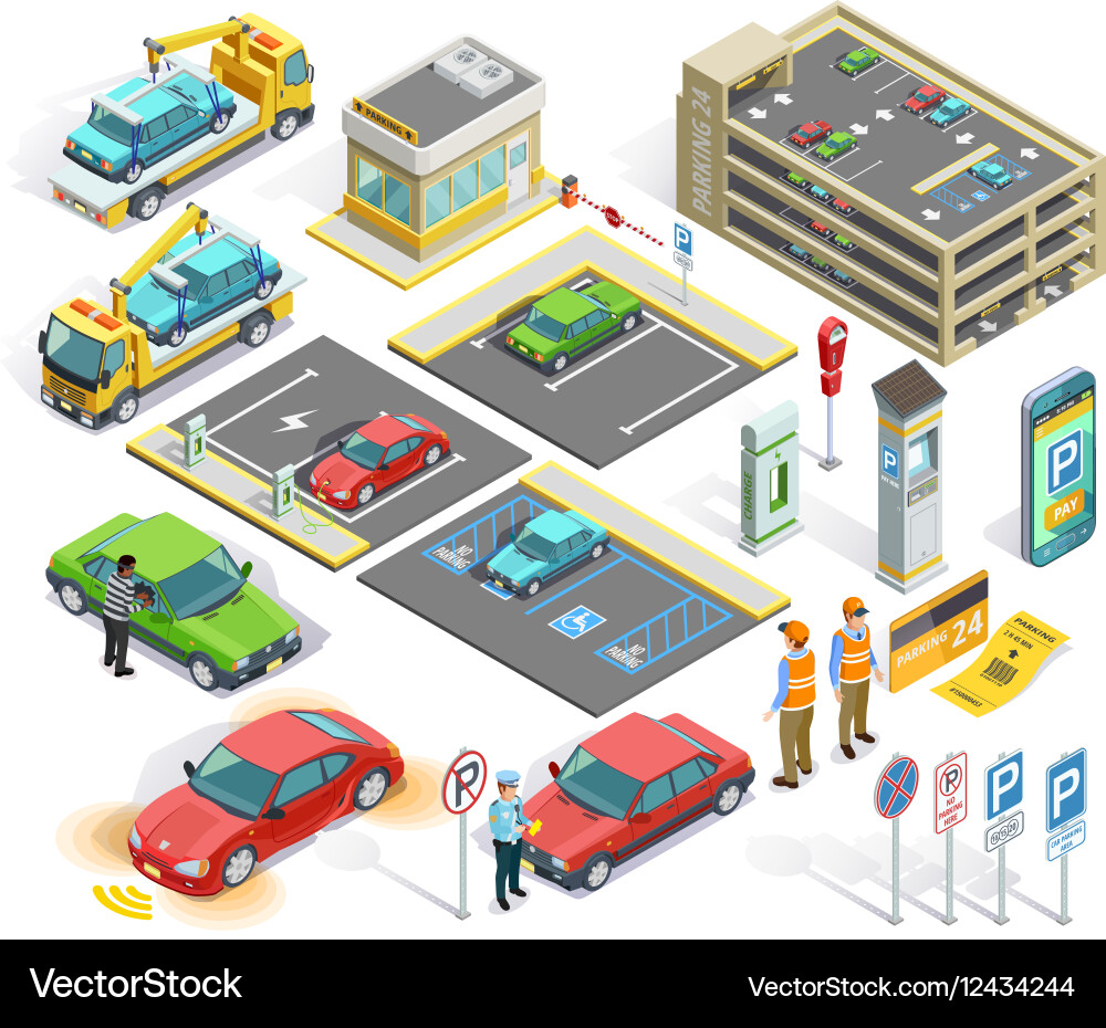 1611i201008pm003c23parking set isometric objects Vector Image