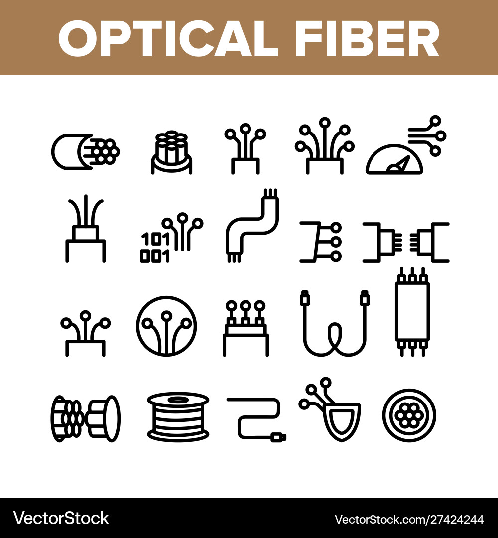 Optical fiber collection elements icons set Vector Image
