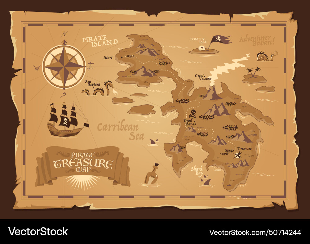 Pirate map in vintage style Royalty Free Vector Image