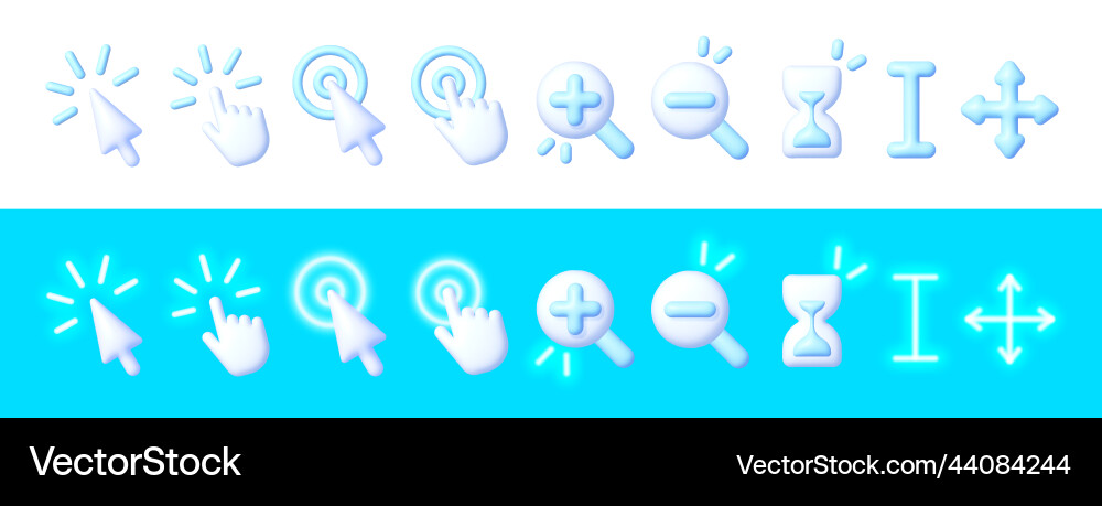Pointer click icons 3d set of clicking Royalty Free Vector