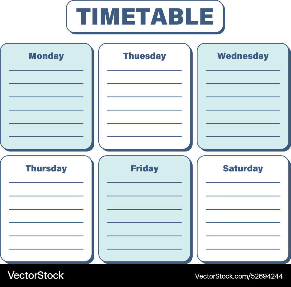 School timetable for lessons lined template Vector Image