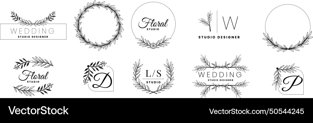 Botanical floral logo design elements hand drawn Vector Image