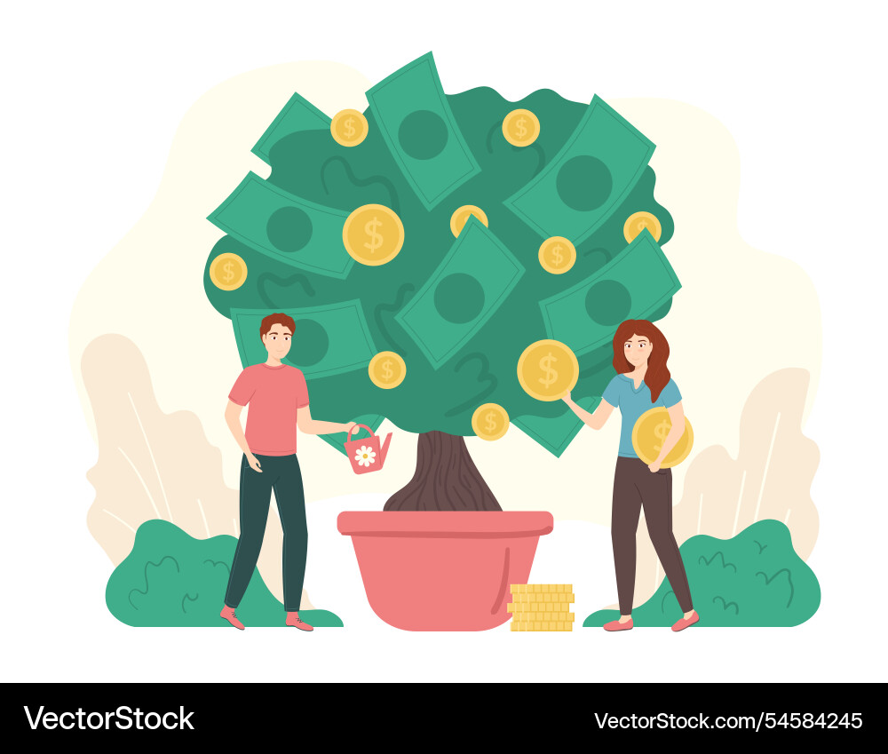 Cartoon Farbe Zeichen Menschen und Geld Baum Vektorbild