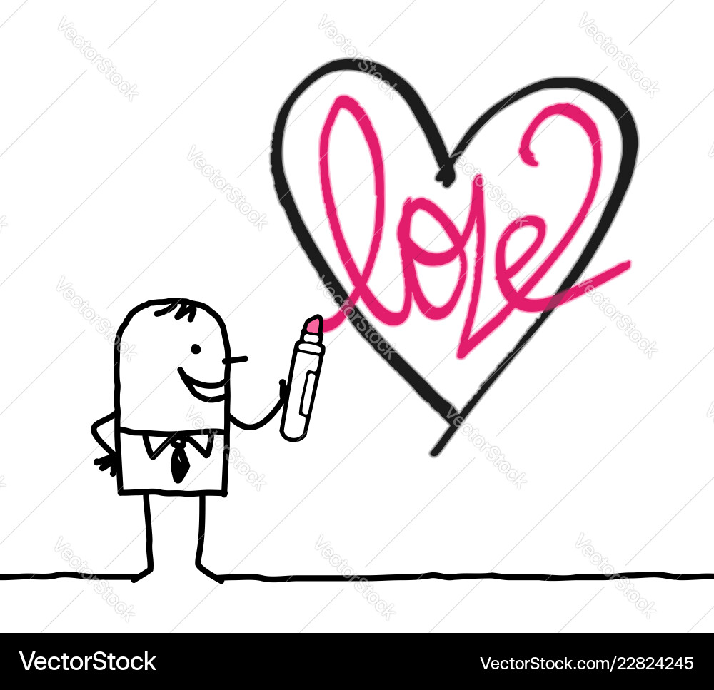 Cartoon man drawing a sketchy heart Royalty Free Vector