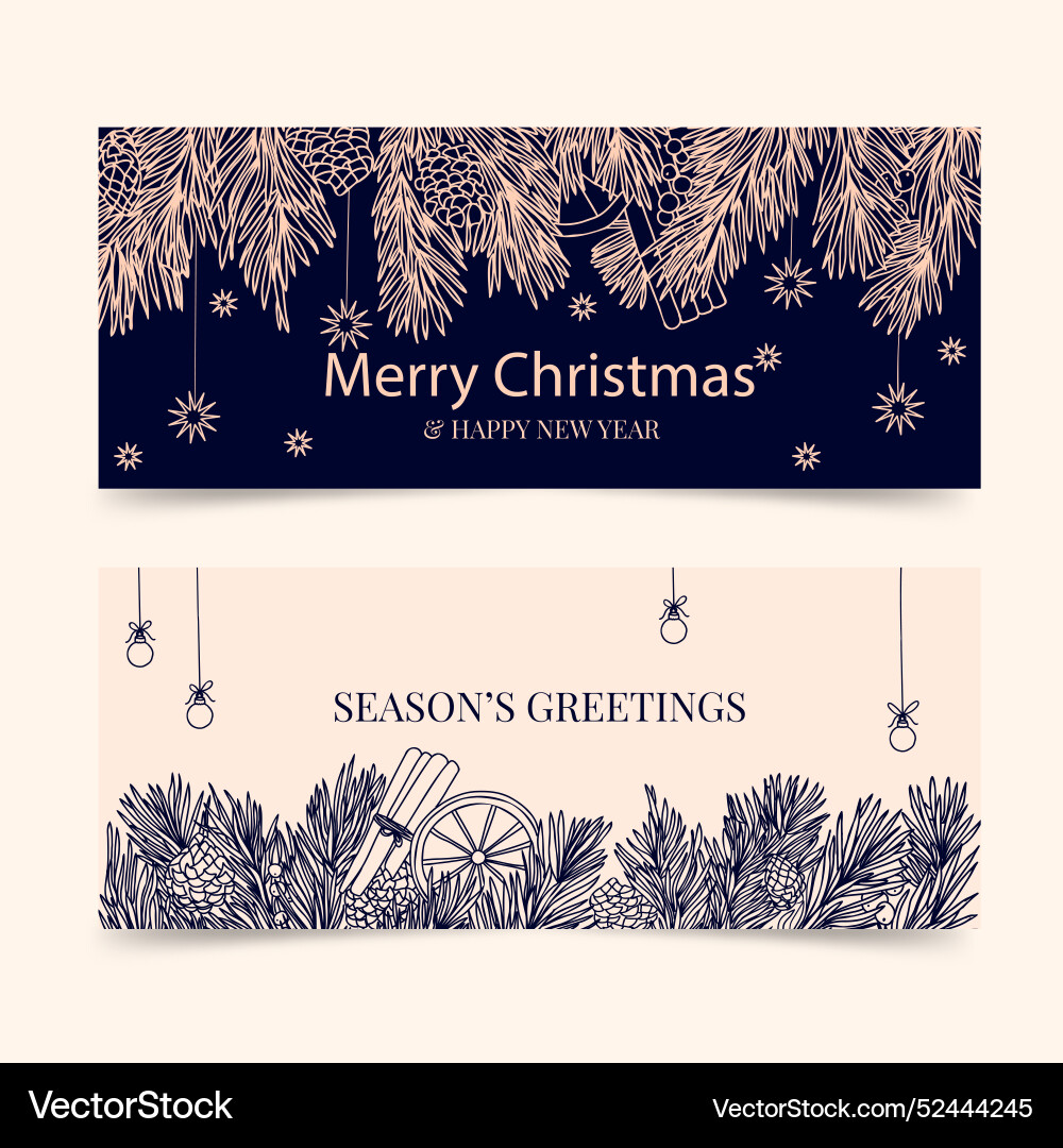 Hand drawn christmas banners template Royalty Free Vector