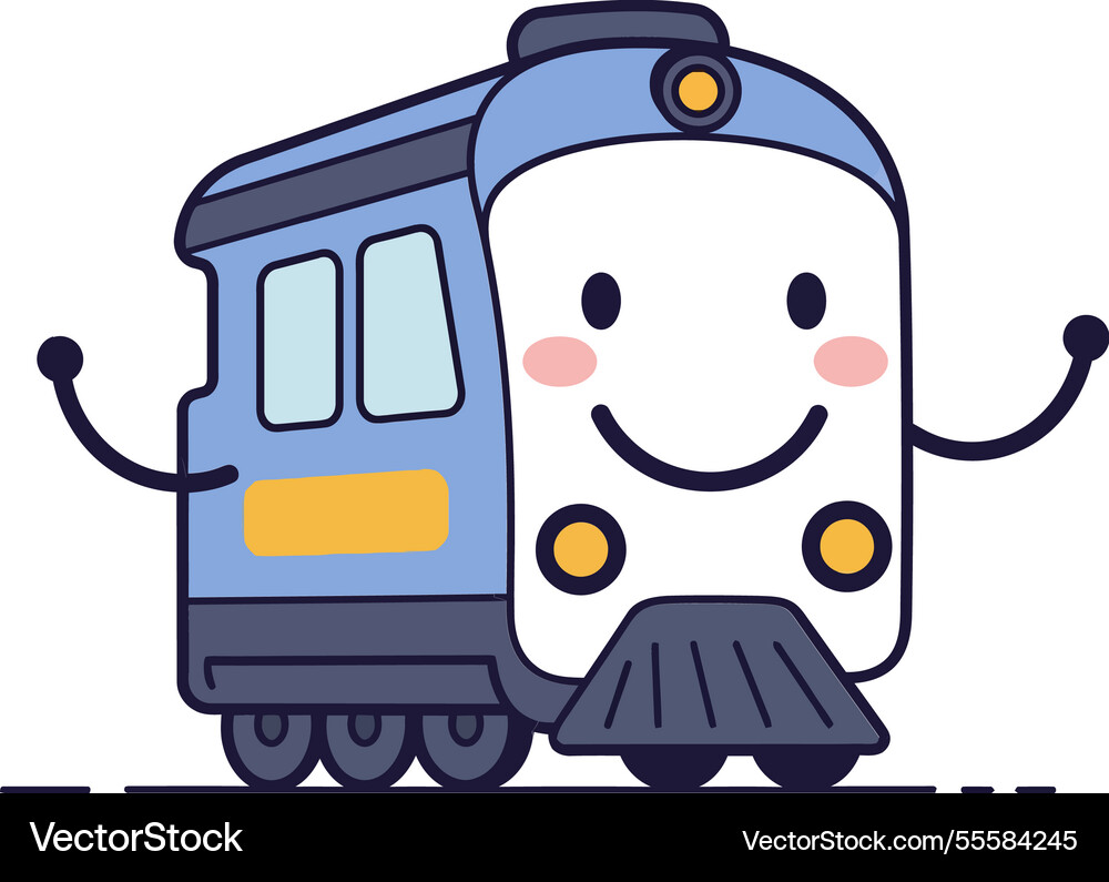 Happy cartoon train character with smiling face Vector Image