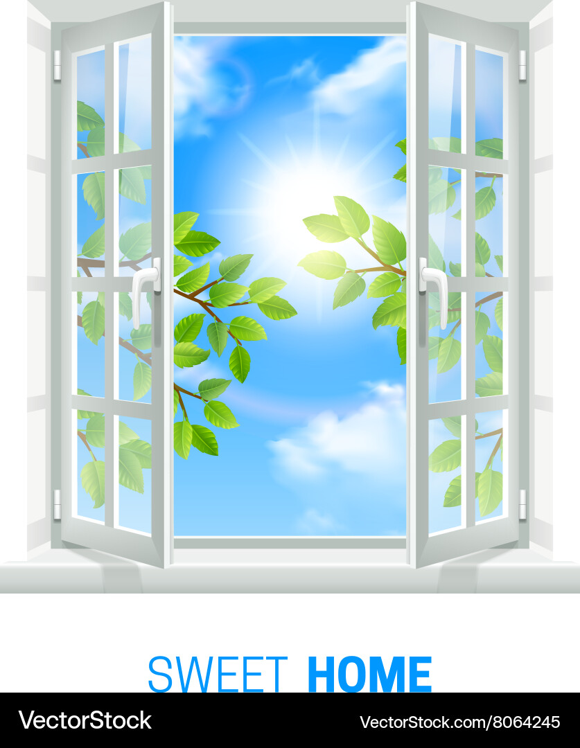 Open window sunny day realistic icon Royalty Free Vector