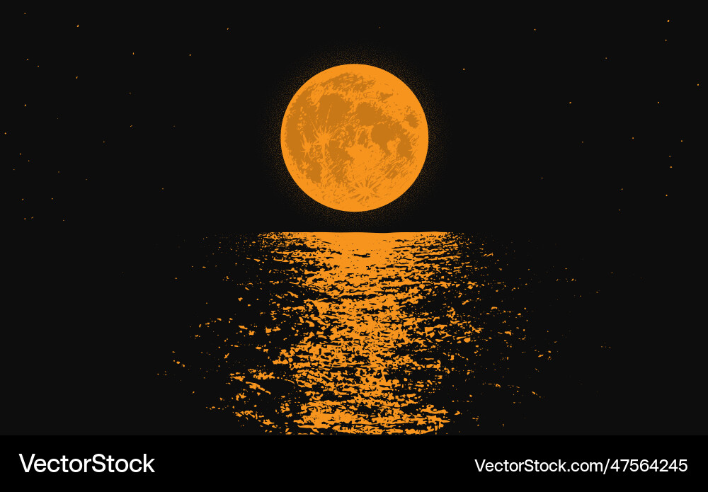 Orange full moon on the night sea Royalty Free Vector Image