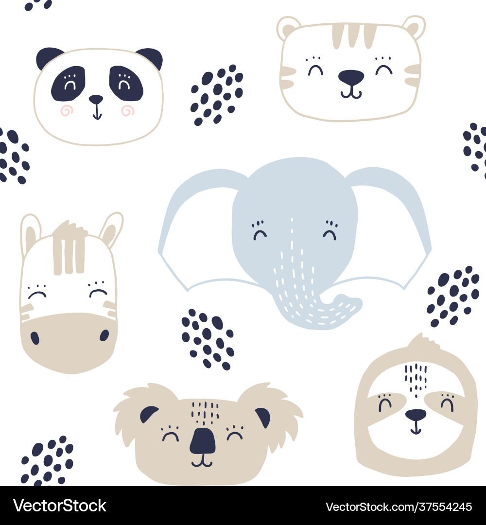 Seamless kids pattern with cute animals faces Vector Image